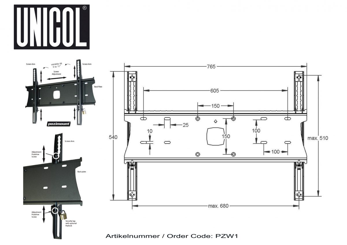 Unicol Tilting Wall Mount - The Event Co